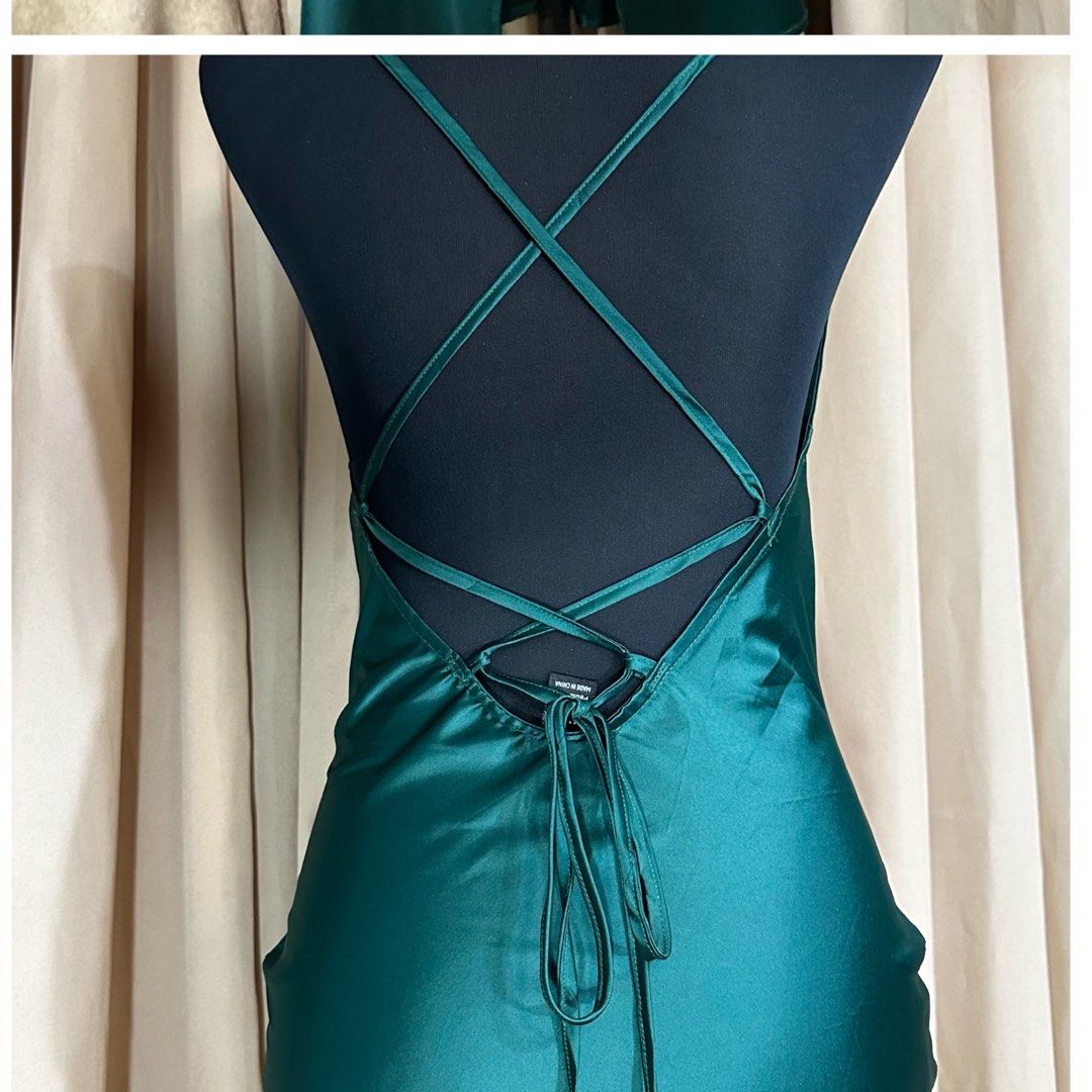 BLUE SATIN BACKLESS DRESS, Women's Fashion, Dresses & Sets, Evening dresses & gowns on Carousell