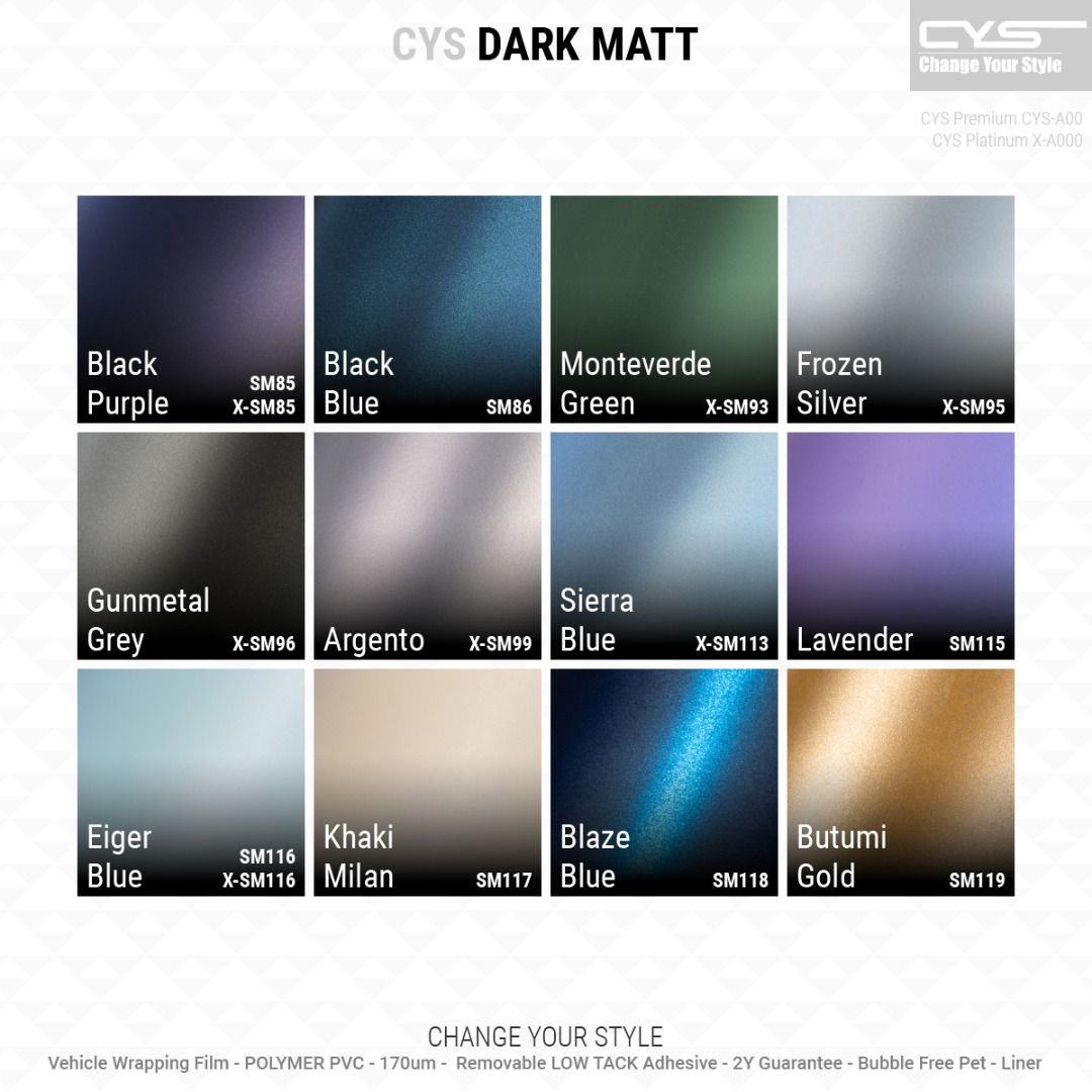 CYS Dark Matt Platinum/Premium Series Professional Grade High Quality Vinyl Car Wraps, Car ...