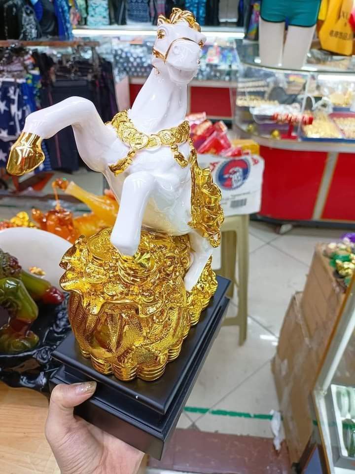Fengshui White Horse taas paa w money bag stand display, Furniture ...