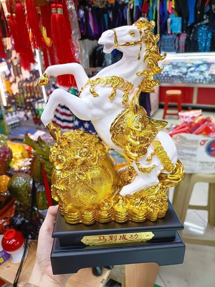 Fengshui White Horse taas paa w money bag stand display, Furniture ...