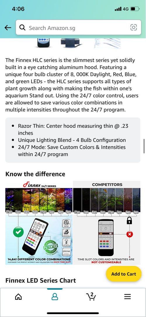 Finnex Planted+ 24/7 HLC Aquarium LED Light, Automated Full Spectrum Fish Tank Light, 20 Inch ...