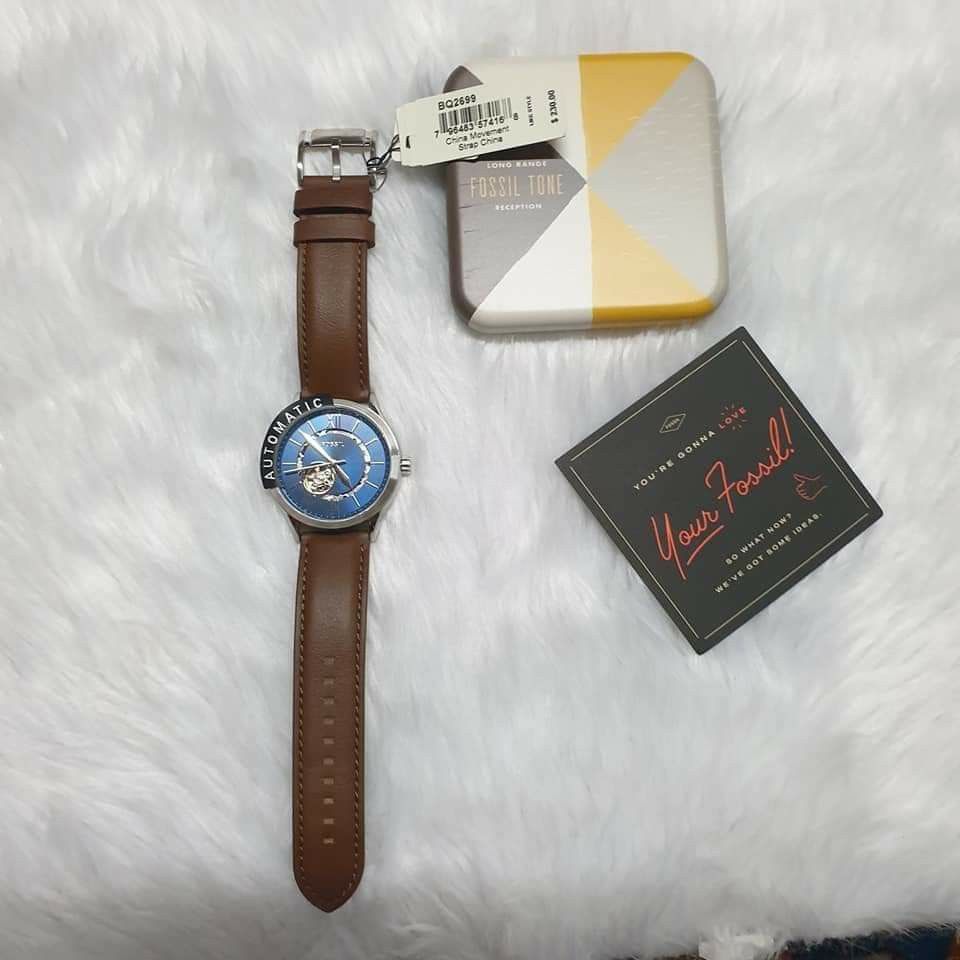 FOSSIL Fenmore Automatic 44mm Brown Leather Men's Watch, Men's Fashion ...