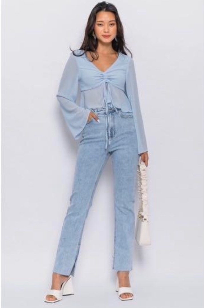 Gather round top in baby blue, Women's Fashion, Tops, Longsleeves on ...