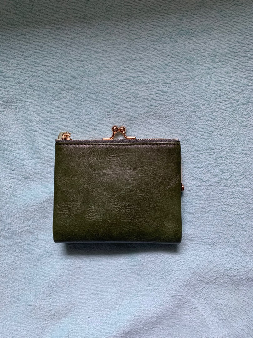 Green Bifold Small Wallet with Kiss Lock, Women's Fashion, Bags ...