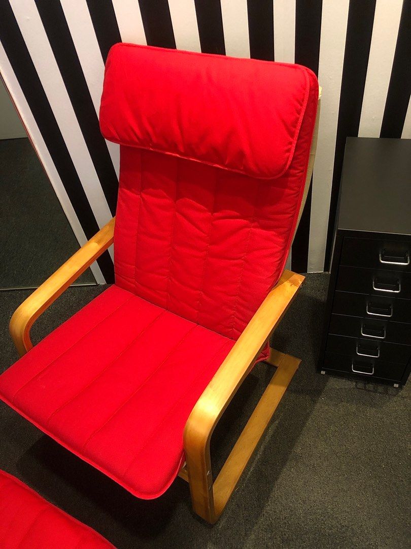 Ikea POANG with foot stool (complete set), Furniture & Home Living ...