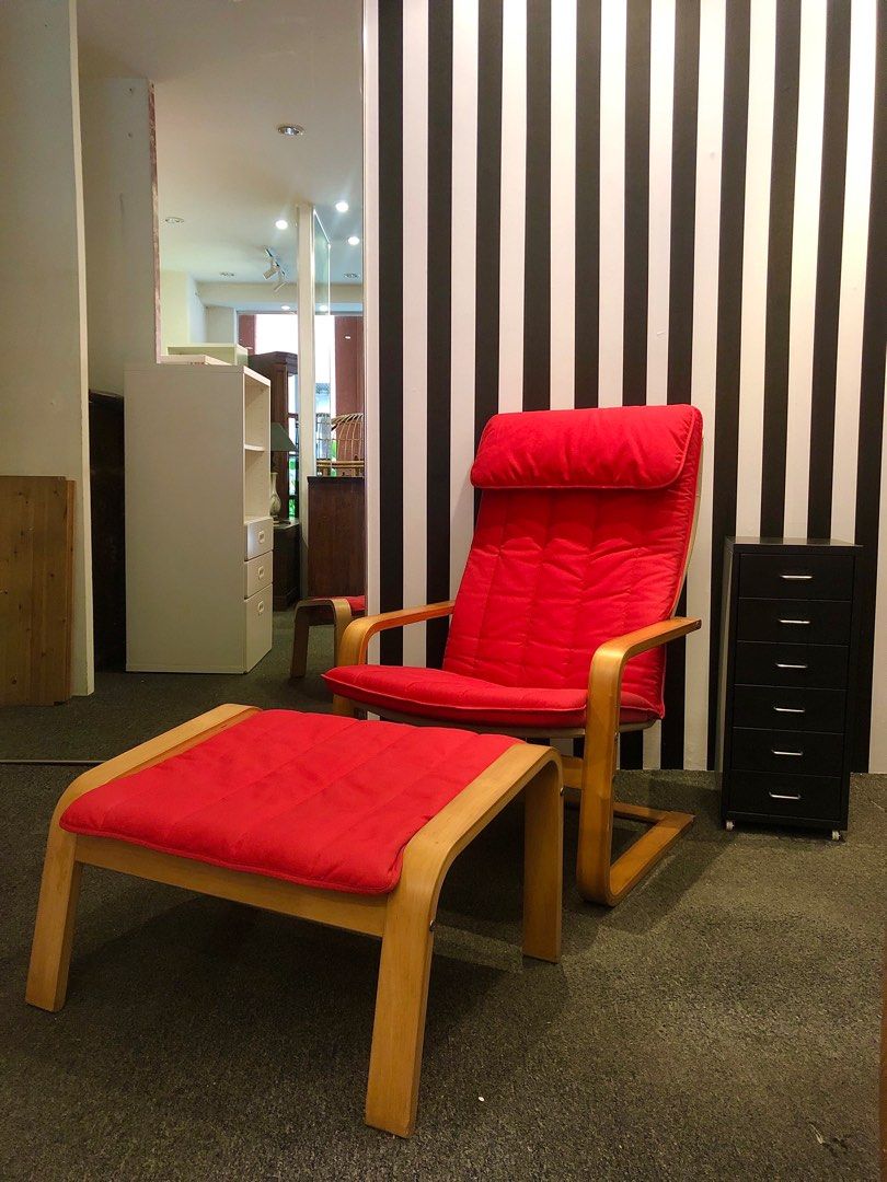 Ikea POANG with foot stool (complete set), Furniture & Home Living ...