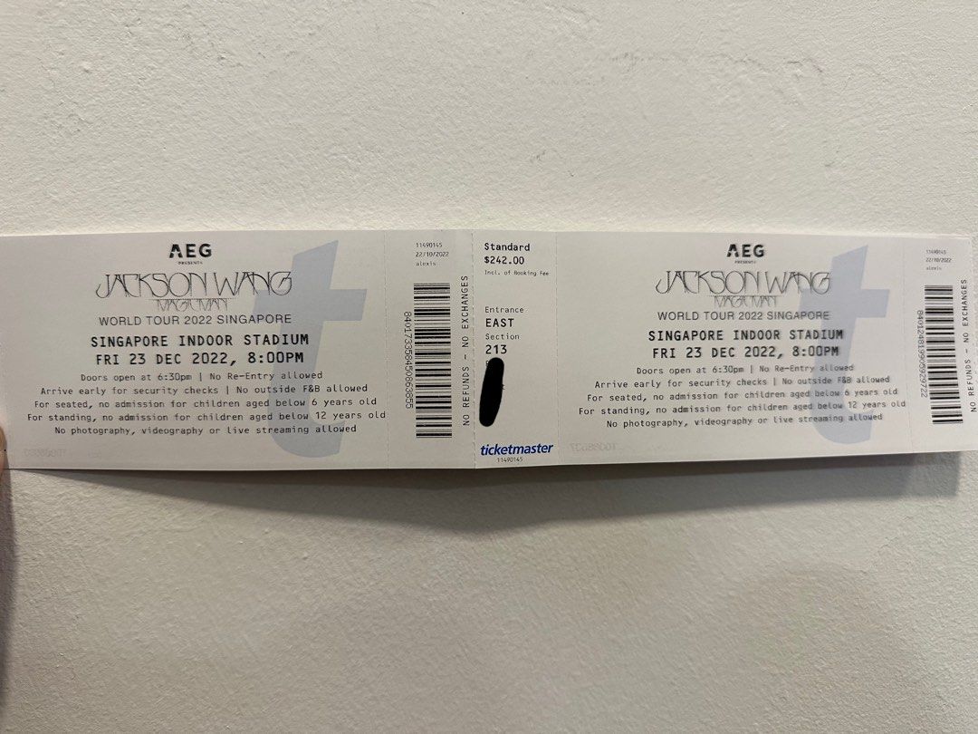 Jackson Wang Physical Tickets x2 Side by Side, Tickets & Vouchers ...