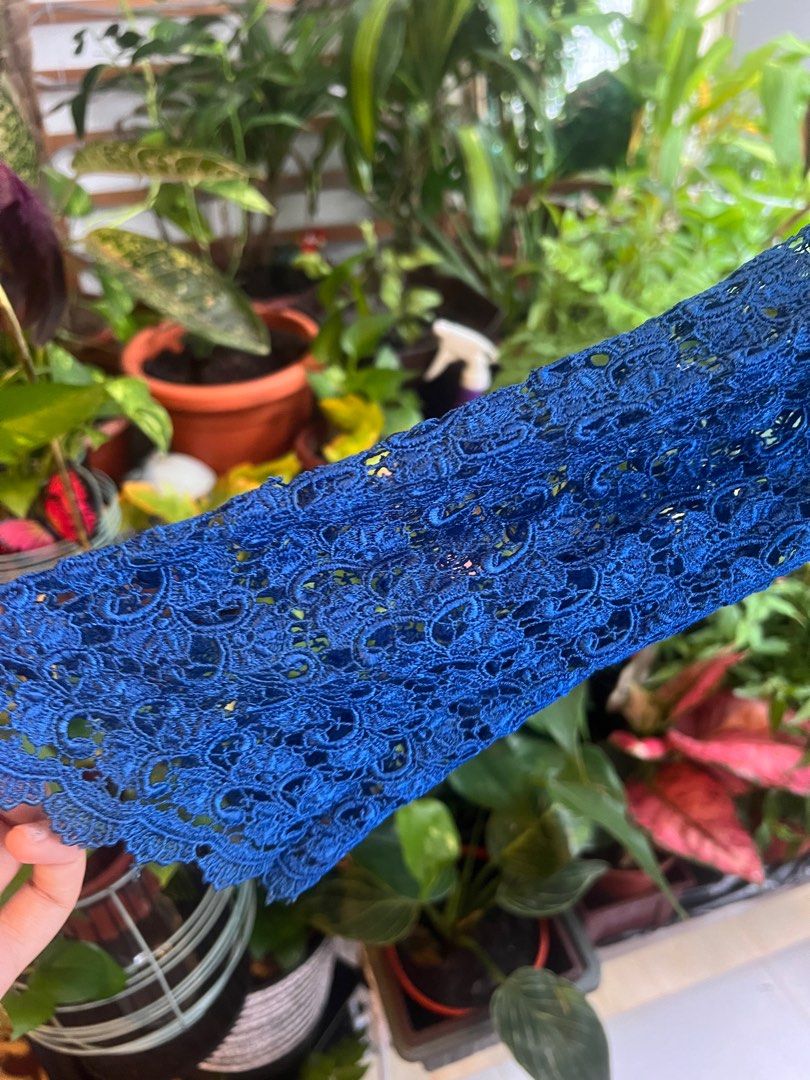 Kebaya - Blue crochet with satin inner and silk kain, Women's Fashion ...