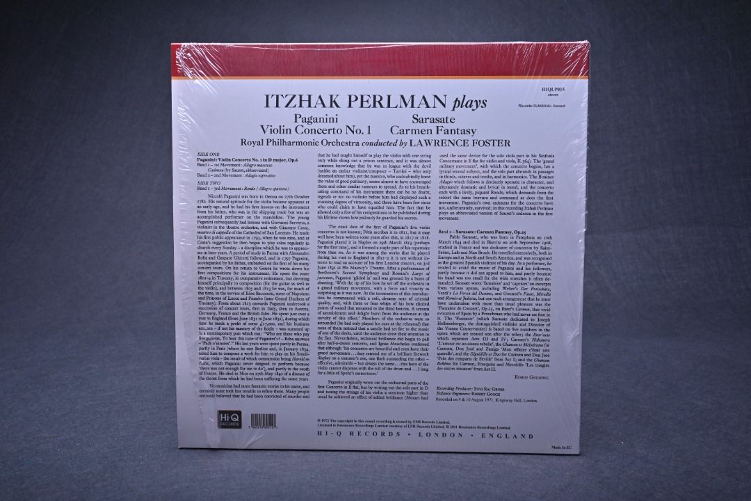 LP 黑膠唱片近乎全新, 只聽過一兩次, Itzhak Perlman - Paganini Violin Concerto No. 1 ...
