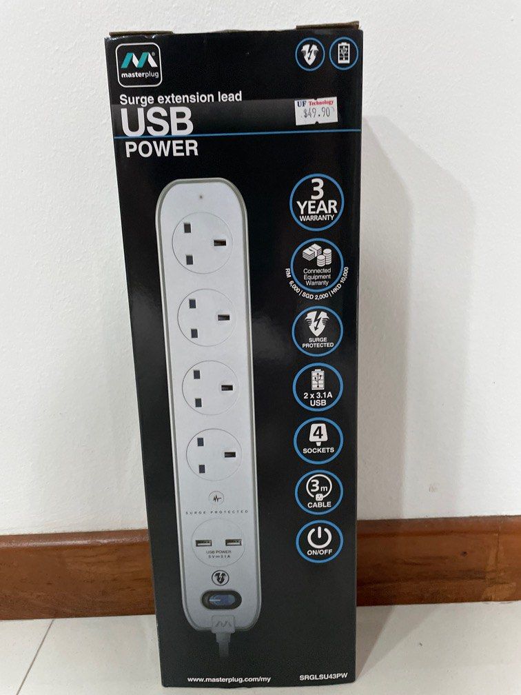 MasterPlug Surge Extension Lead, TV & Home Appliances, Electrical ...
