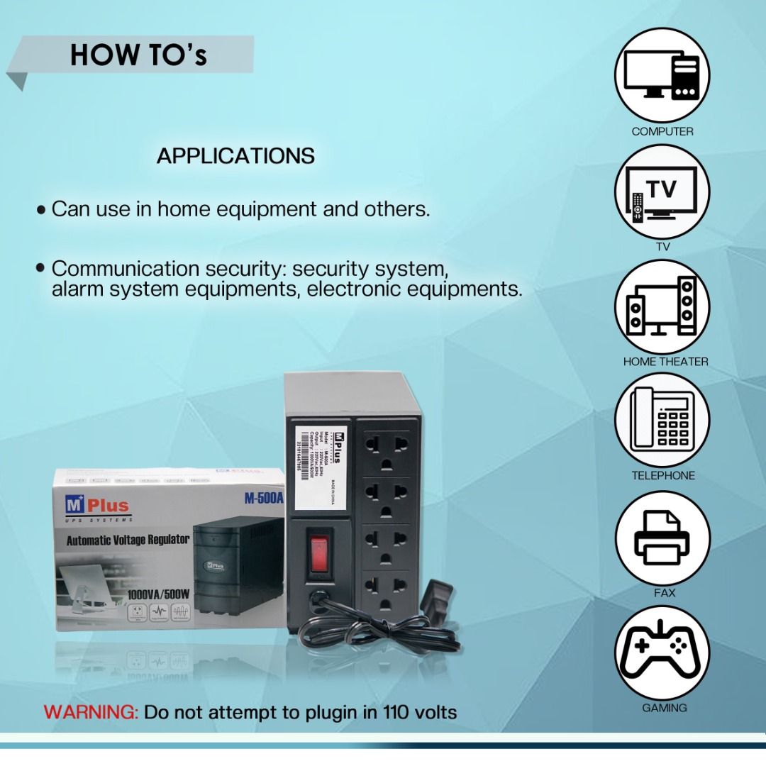 MPLUS M-500A AVR w/ SURGE PROTECTION, 220V 1000VA 500W 4-SOCKET, BEST ...