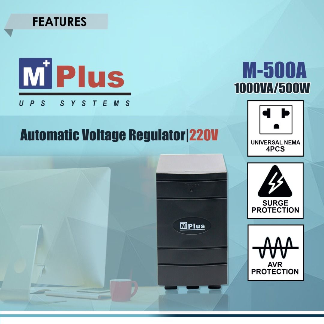 MPLUS M-500A AVR w/ SURGE PROTECTION, 220V 1000VA 500W 4-SOCKET, BEST ...