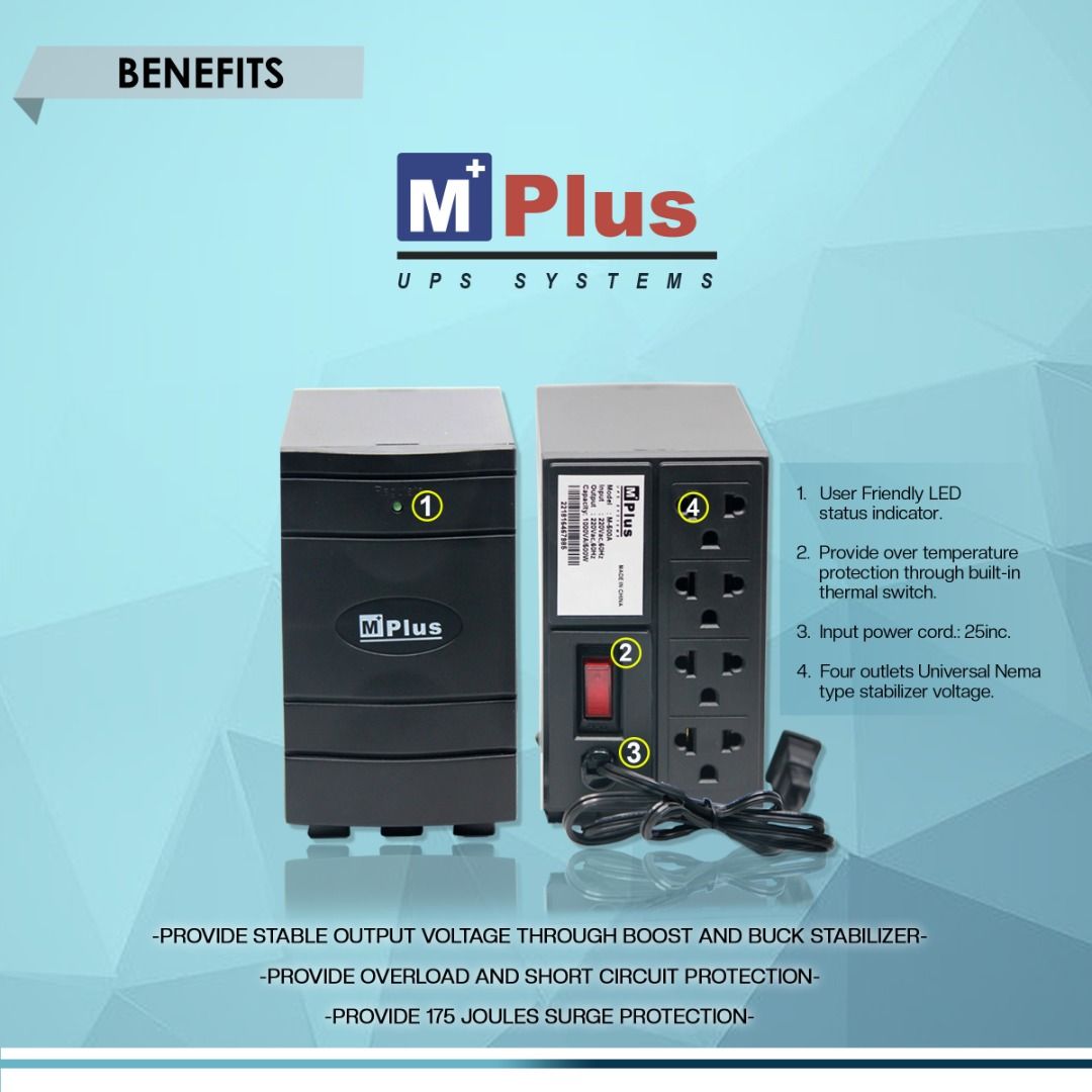 MPLUS M-500A AVR w/ SURGE PROTECTION, 220V 1000VA 500W 4-SOCKET, BEST ...