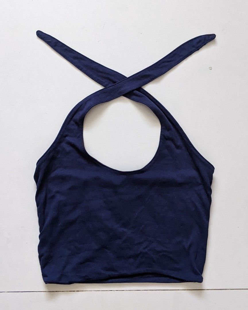 Navy Blue Backless Halter Top, Women's Fashion, Tops, Sleeveless on ...