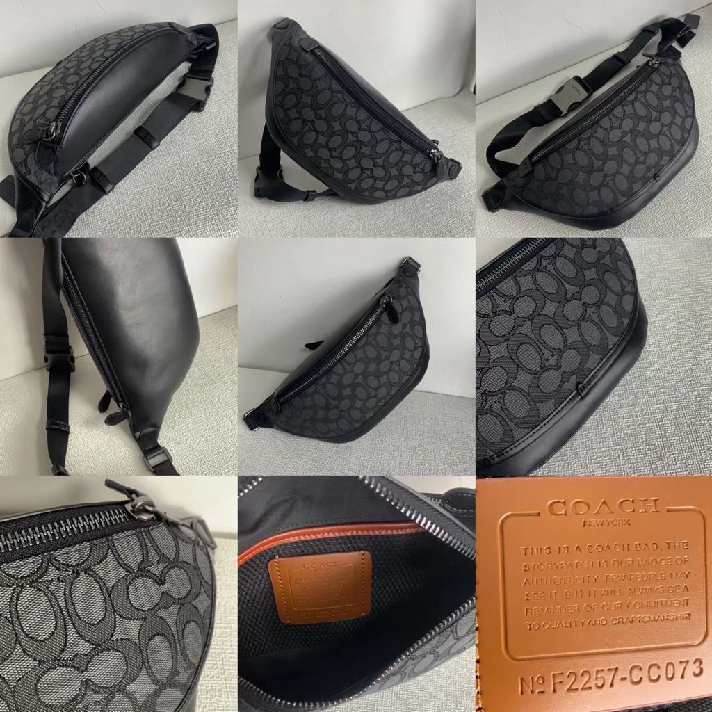 New Coach Original Fully Black League Belt Bag in Signature Jacquard ...