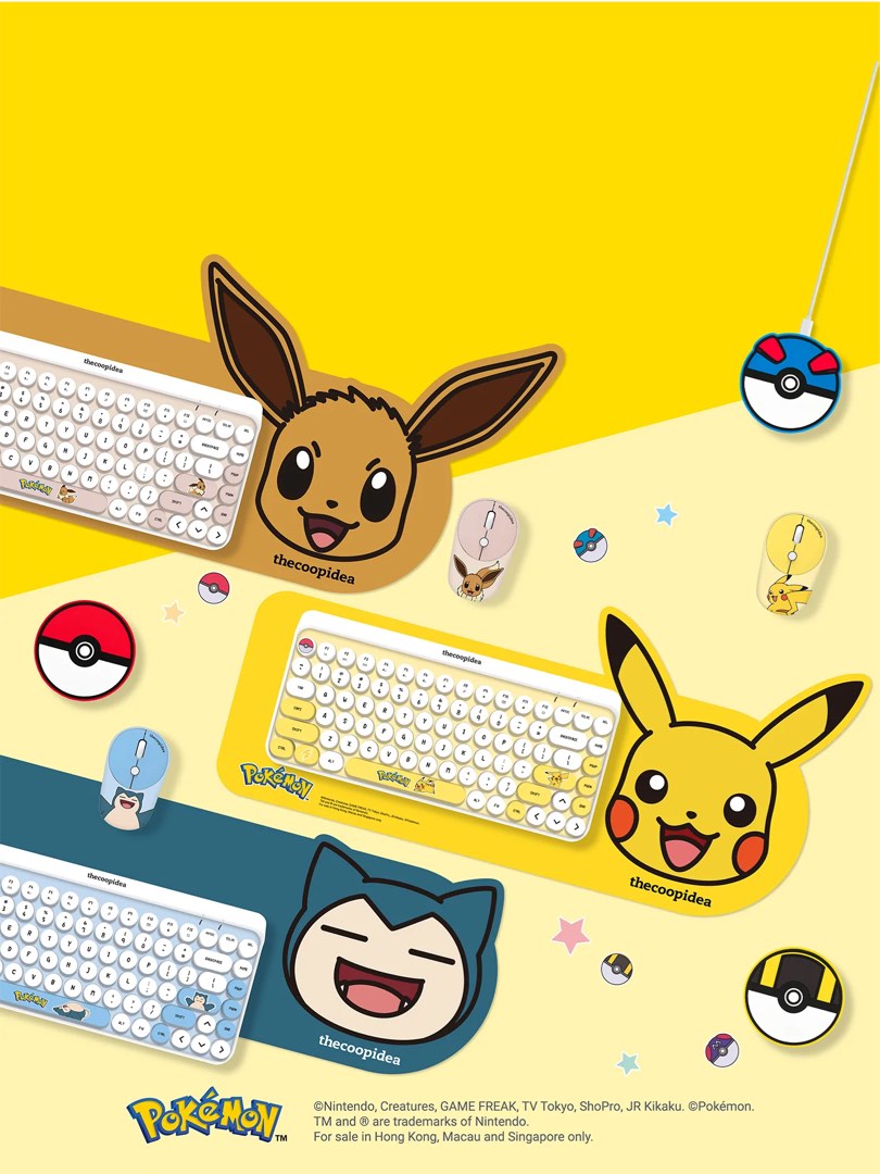 Pokémon TAPPY Wireless Keyboard & Mouse Set - Snorlax Pikachu Eevee ...