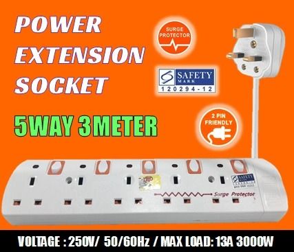 POWER EXTENSION CABLE/ SOCKET 3WAY TO 6WAY 3METER AND 6 METER ...