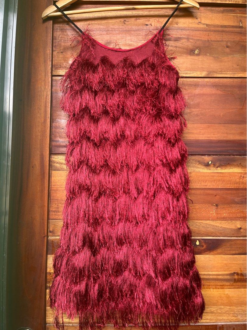 Red dress (faux fur), Women's Fashion, Dresses & Sets, Evening dresses & gowns on Carousell