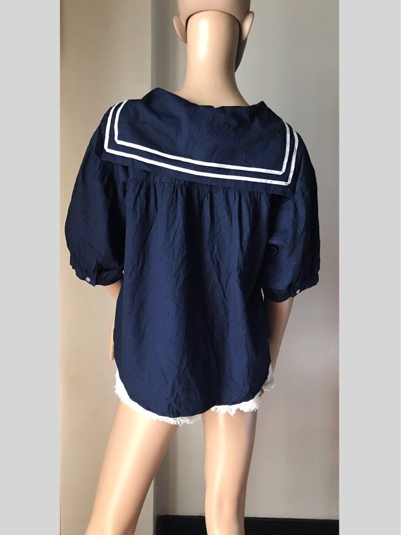 Sailor collar blouse blue, Women's Fashion, Tops, Blouses on Carousell