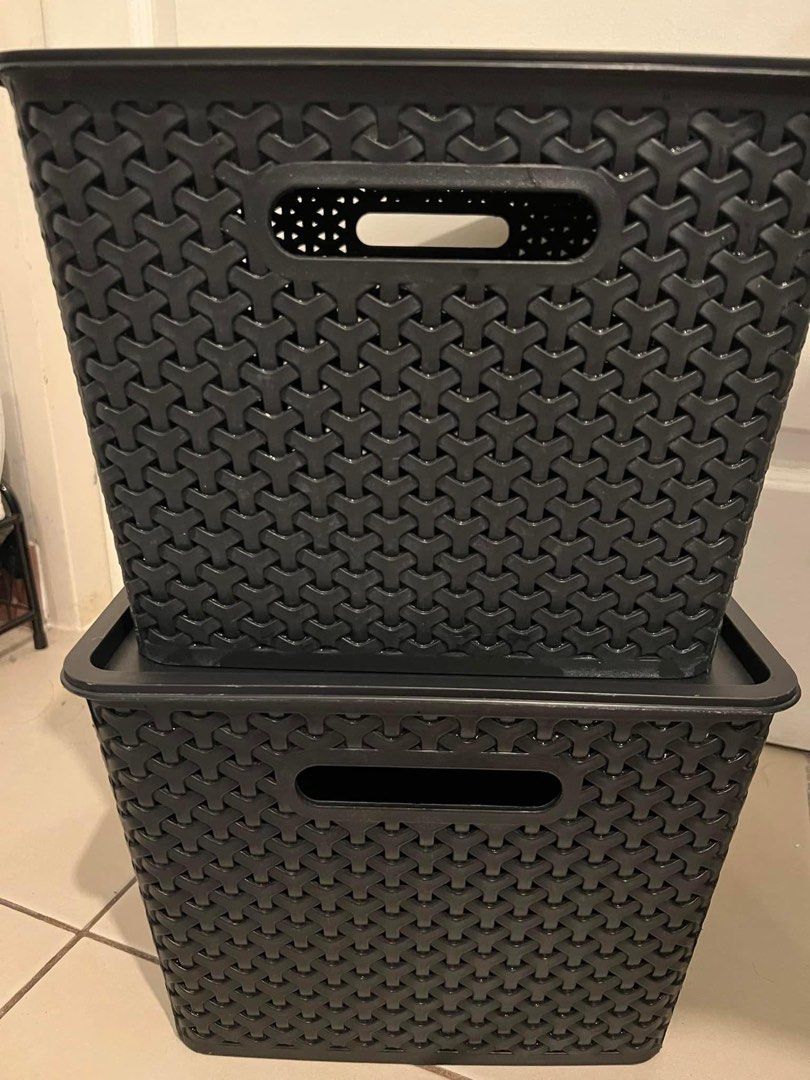 Stackable Black Plastic Basket (w/ lid), Furniture & Home Living, Home ...
