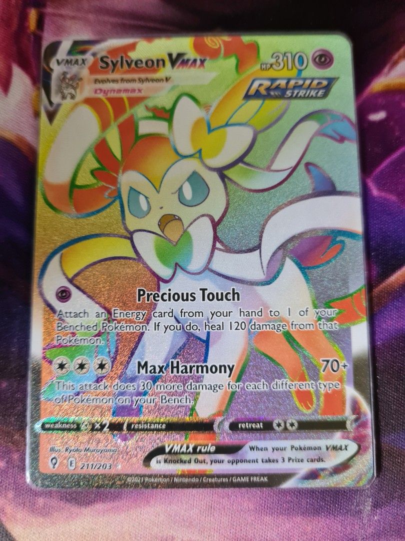 Sylveon Vmax Rainbow Rare Evolving skies secret rare, Hobbies & Toys ...