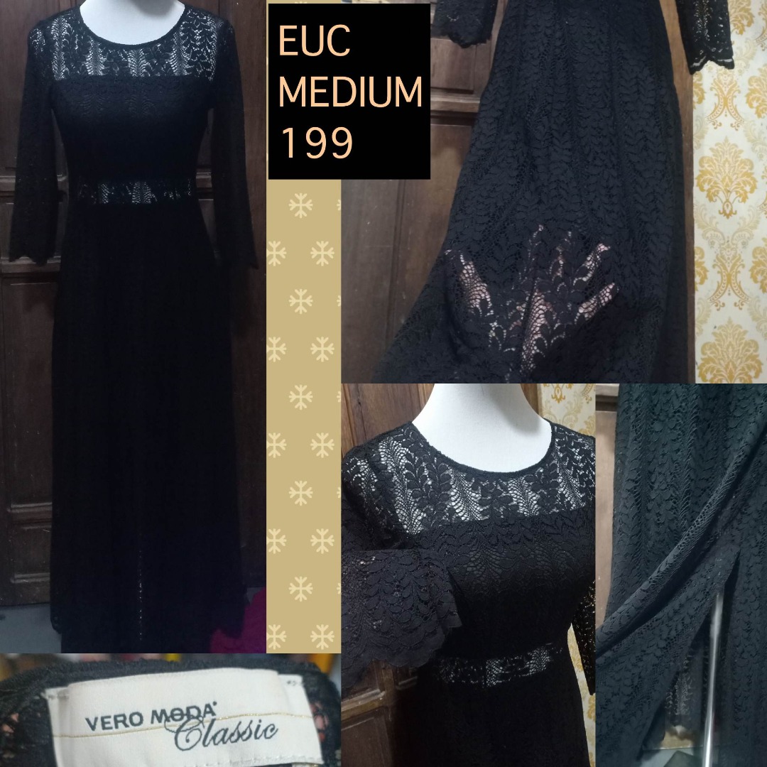 VERA MODA Black Sexy Lace Maxi Dress, Women's Fashion, Dresses & Sets ...