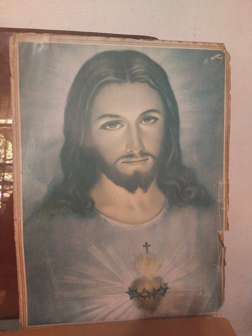 vintage Classic Jesus & Sacred Heart Portrait/Missing frames/1970s era ...