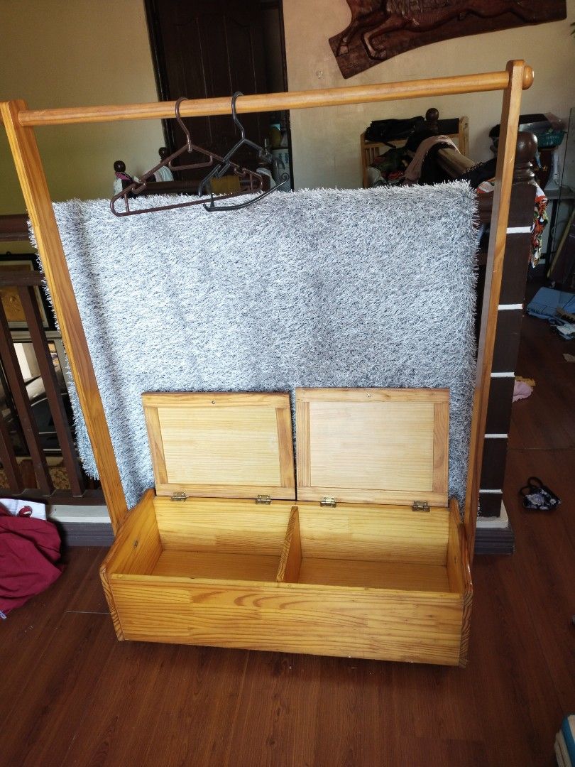 Wooden clothes stand with compartment, Furniture & Home Living, Home ...