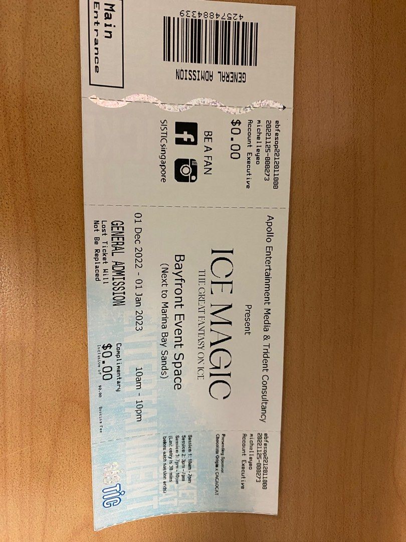$20 ice magic Executive ticket x1, Tickets & Vouchers, Event Tickets on ...