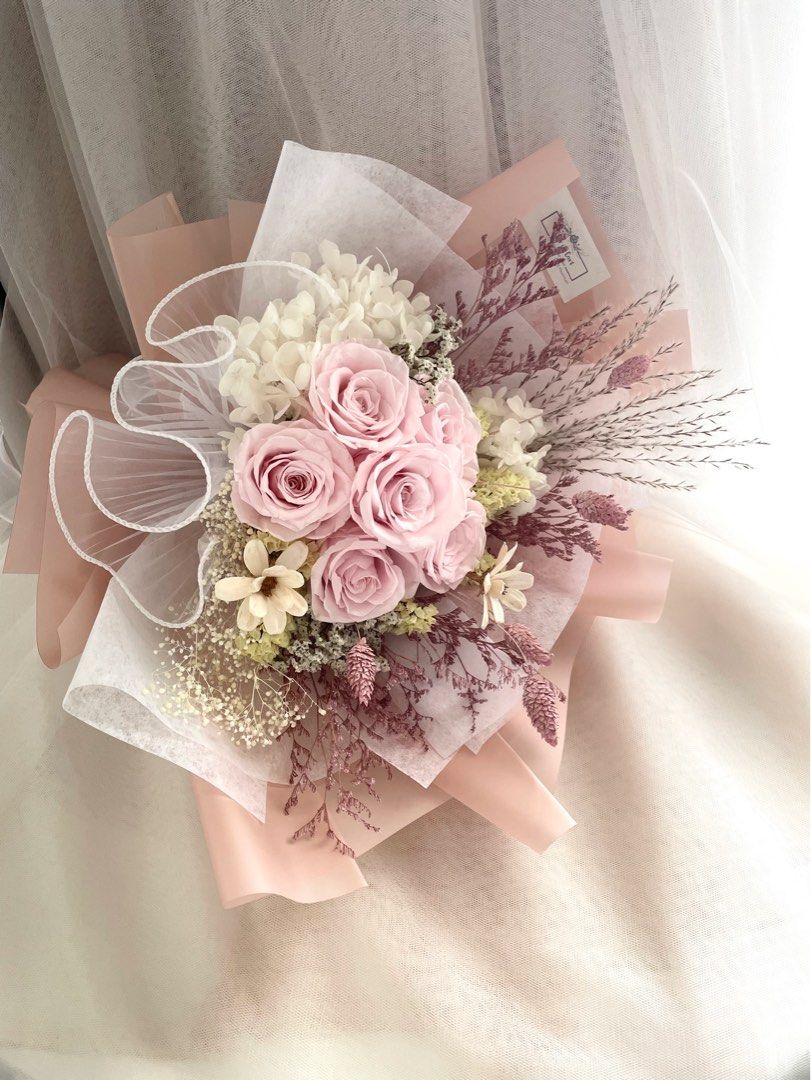Bespoke preserved pink roses bouquet, Hobbies & Toys, Stationery ...