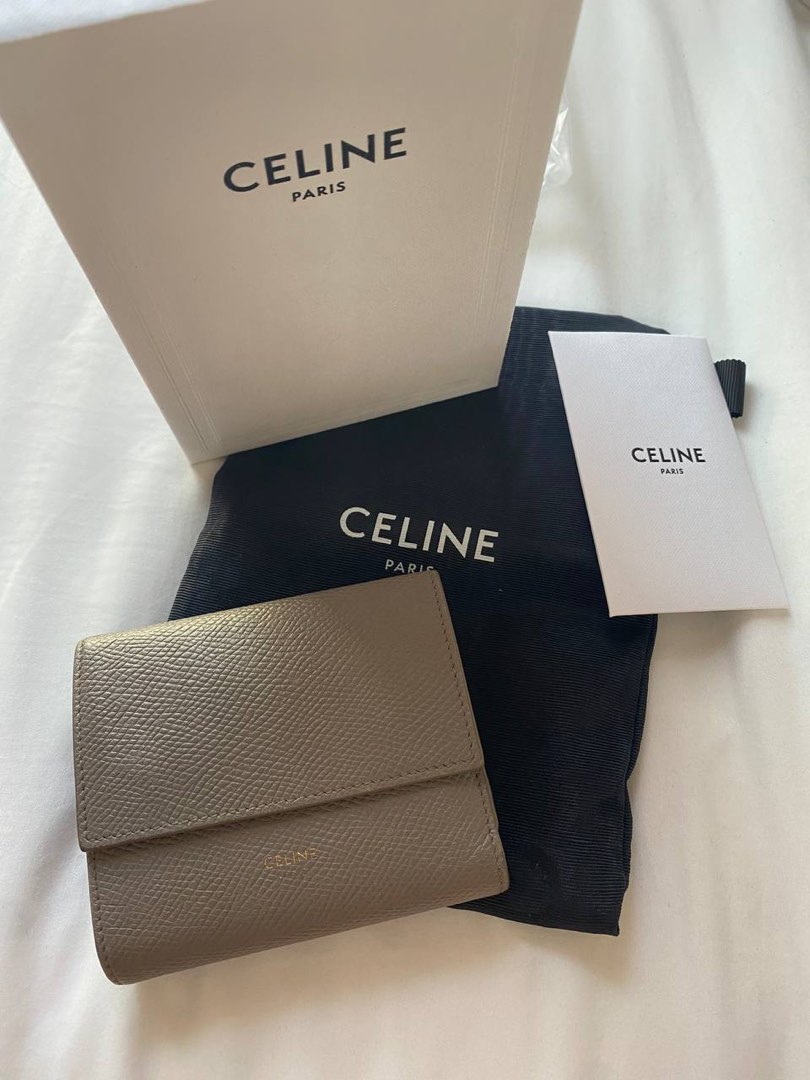 Celine small trifold wallet grained calfskin in dune/pebble, Women's ...