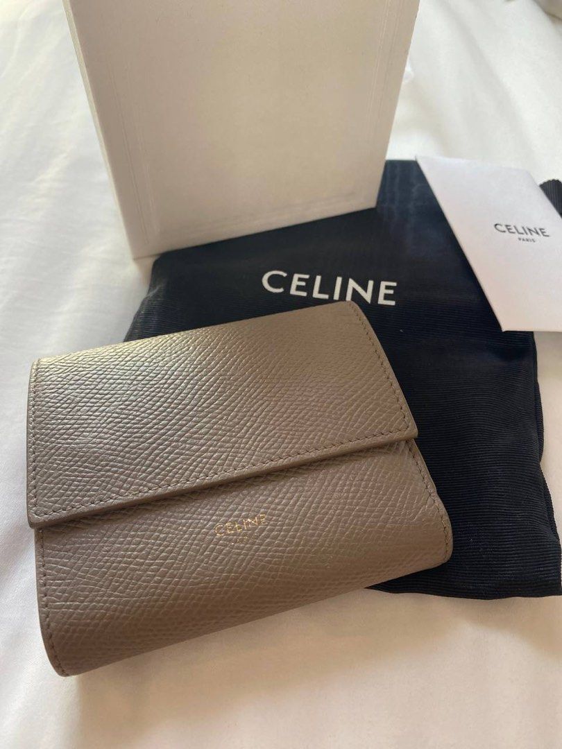 Celine small trifold wallet grained calfskin in dune/pebble, Women's ...