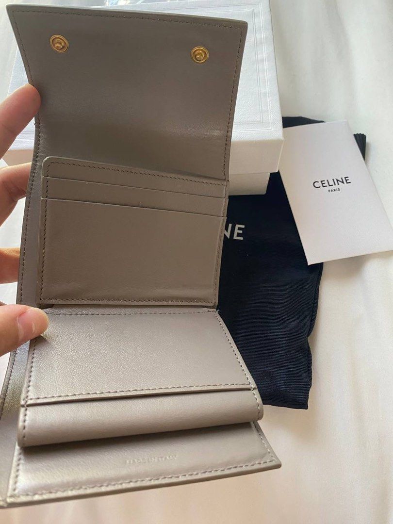 Celine small trifold wallet grained calfskin in dune/pebble, Women's ...