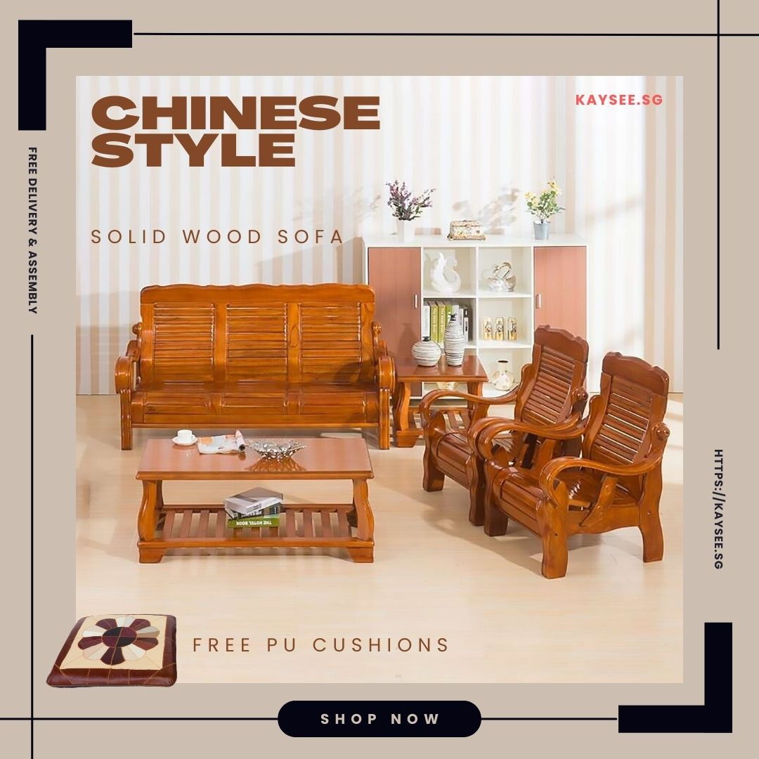 CNY Chinese Style Solid Wood Sofa Set 1/3 Seater Coffee Table Side ...