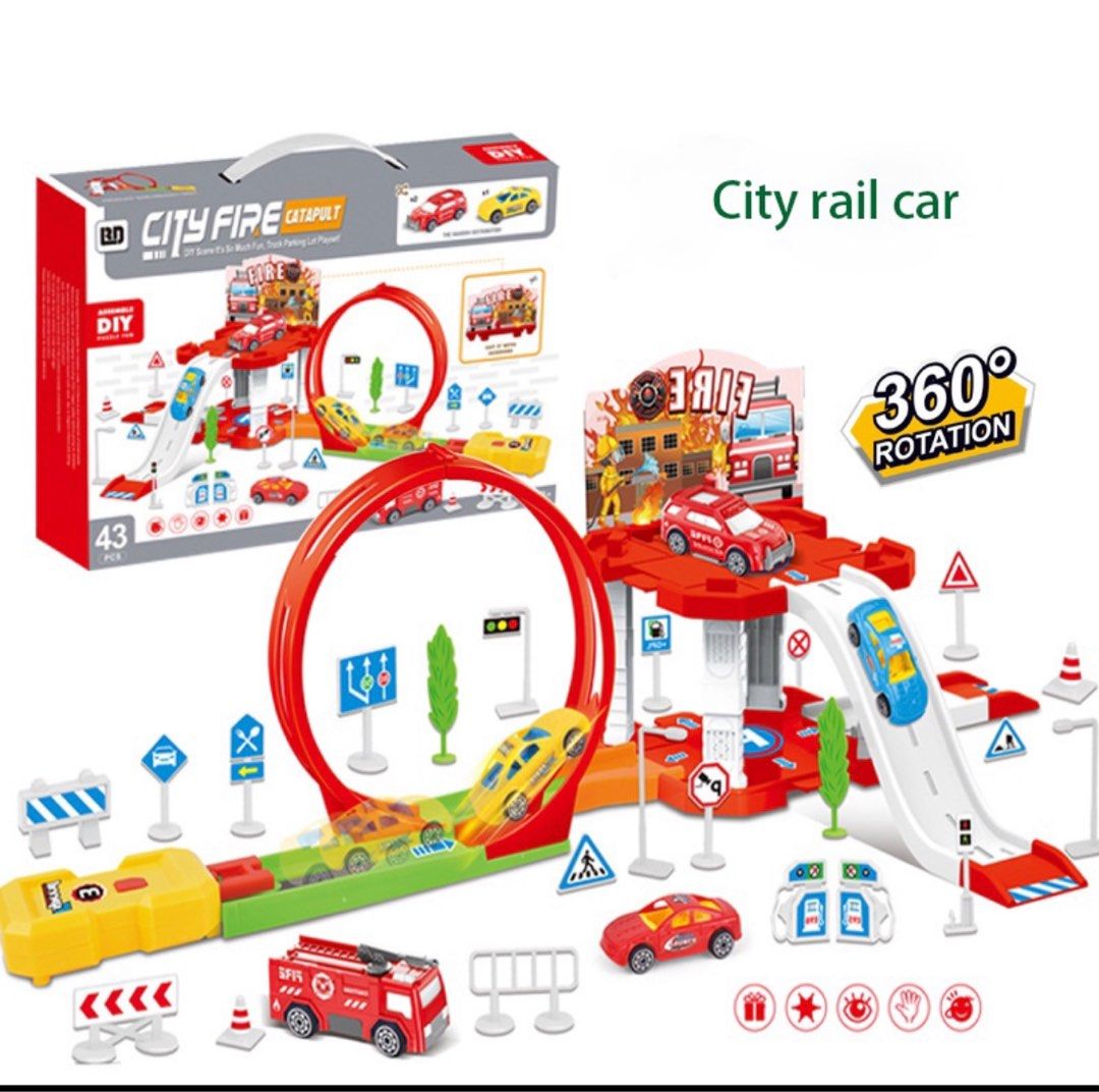 Diy Assembled Gliding Track Car Parking Lot Toys Catapult Toy Car ...