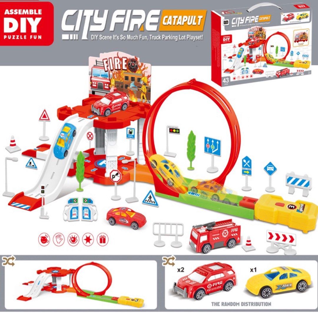 Diy Assembled Gliding Track Car Parking Lot Toys Catapult Toy Car ...