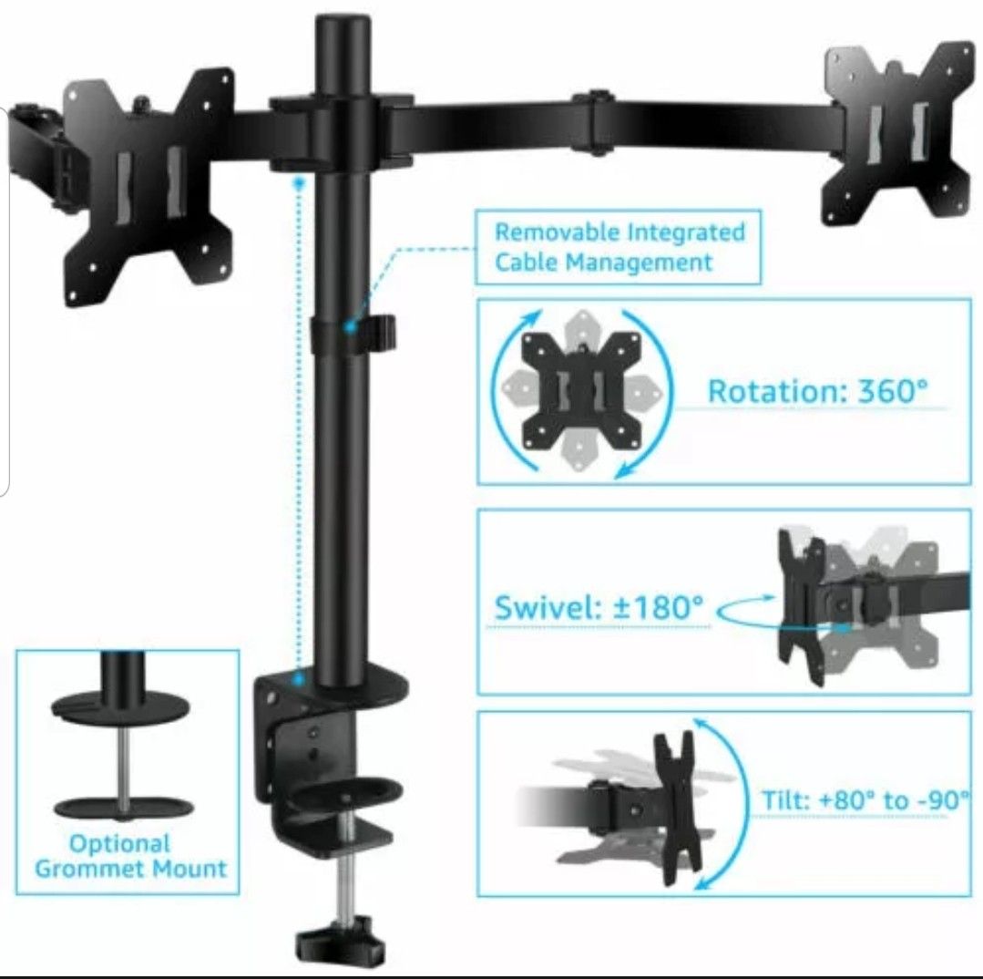 Double Monitor Bracket Mount C-clamp and Grommet Desktop fixture ...