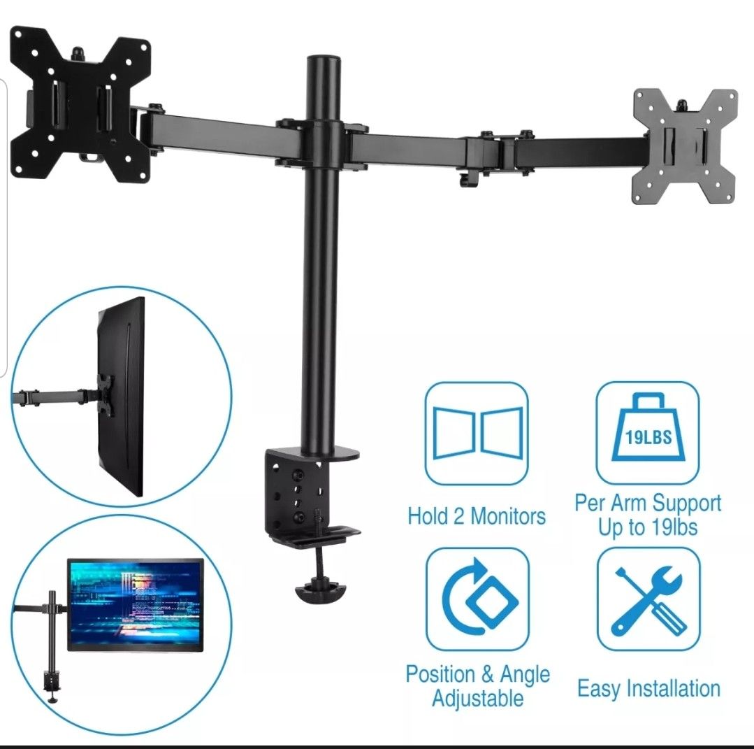 Double Monitor Bracket Mount C-clamp and Grommet Desktop fixture ...