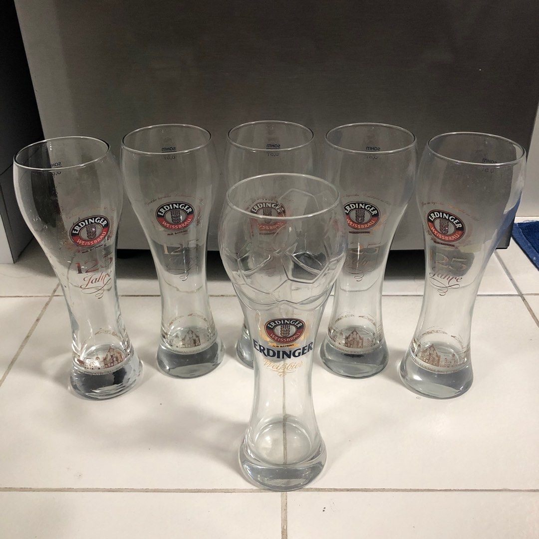 Erdinger Glass Mugs/ Cups - 6 in a set, Furniture & Home Living ...