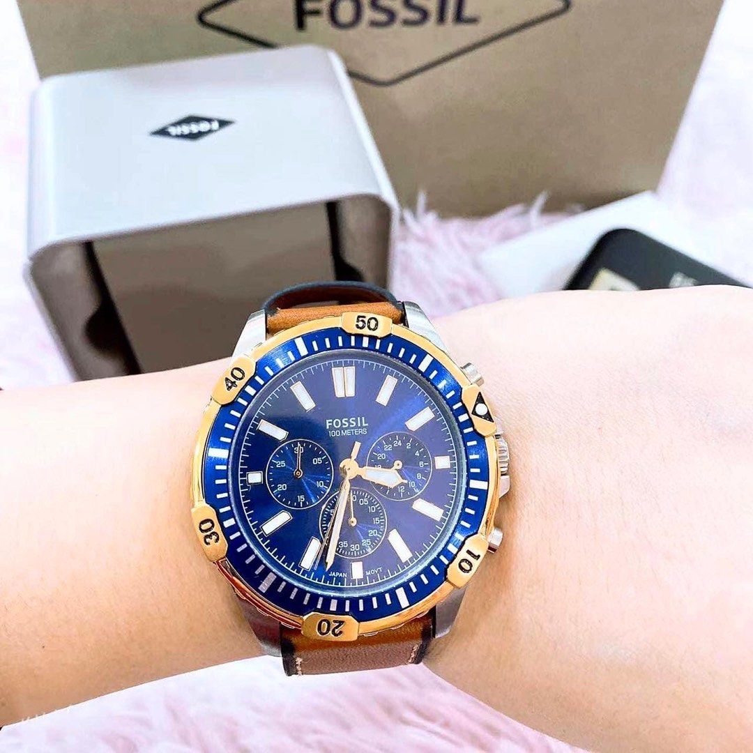 FOSSIL LEATHER STRAP BLUE DIAL AUTHENTIC WATCH, Men's Fashion, Watches ...
