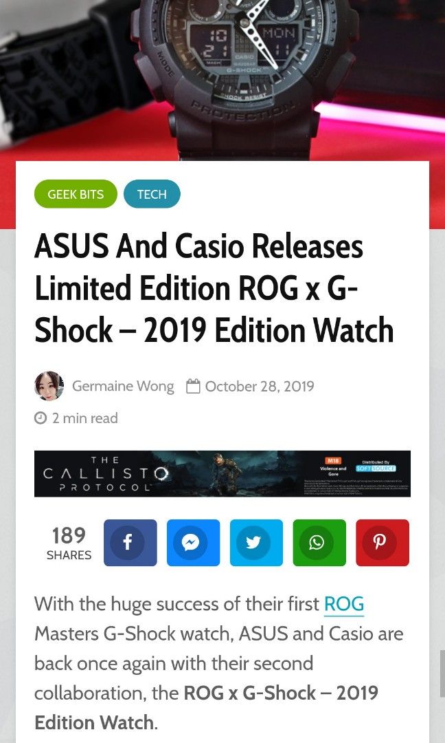 G Shock Watch Asus ROG Republic of Gamers 2019 Limited Edition, Men's ...