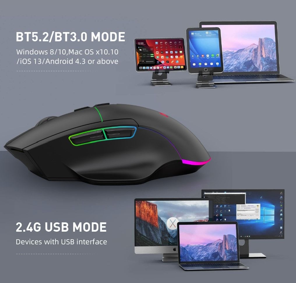 Gaming Bluetooth Mouse Three-Mode TYPEC Rechargeable Wireless RGB ...