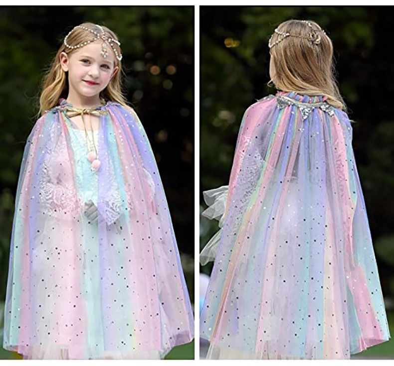 Girls Cape with Tiara Crown Wand Jewelry Set Princess Cloak for Little ...