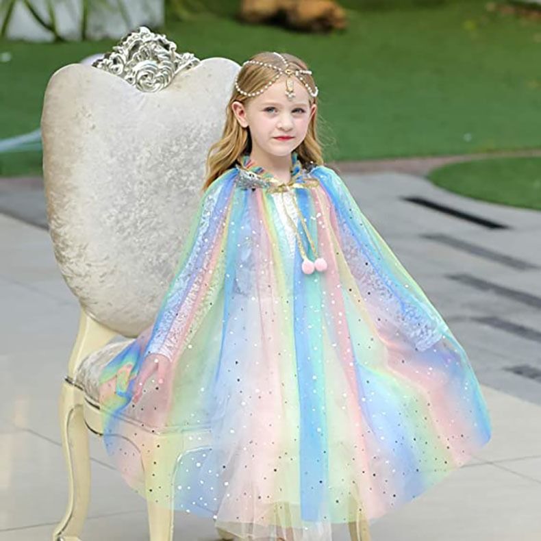 Girls Cape with Tiara Crown Wand Jewelry Set Princess Cloak for Little ...