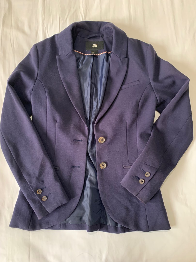H&M Dark Blue Blazer, Women's Fashion, Coats, Jackets and Outerwear on Carousell