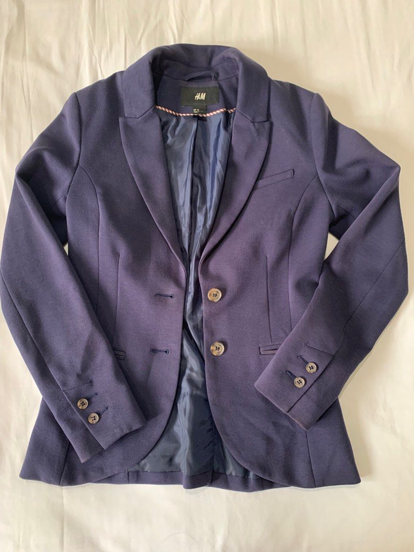 H&M Dark Blue Blazer, Women's Fashion, Coats, Jackets and Outerwear on Carousell
