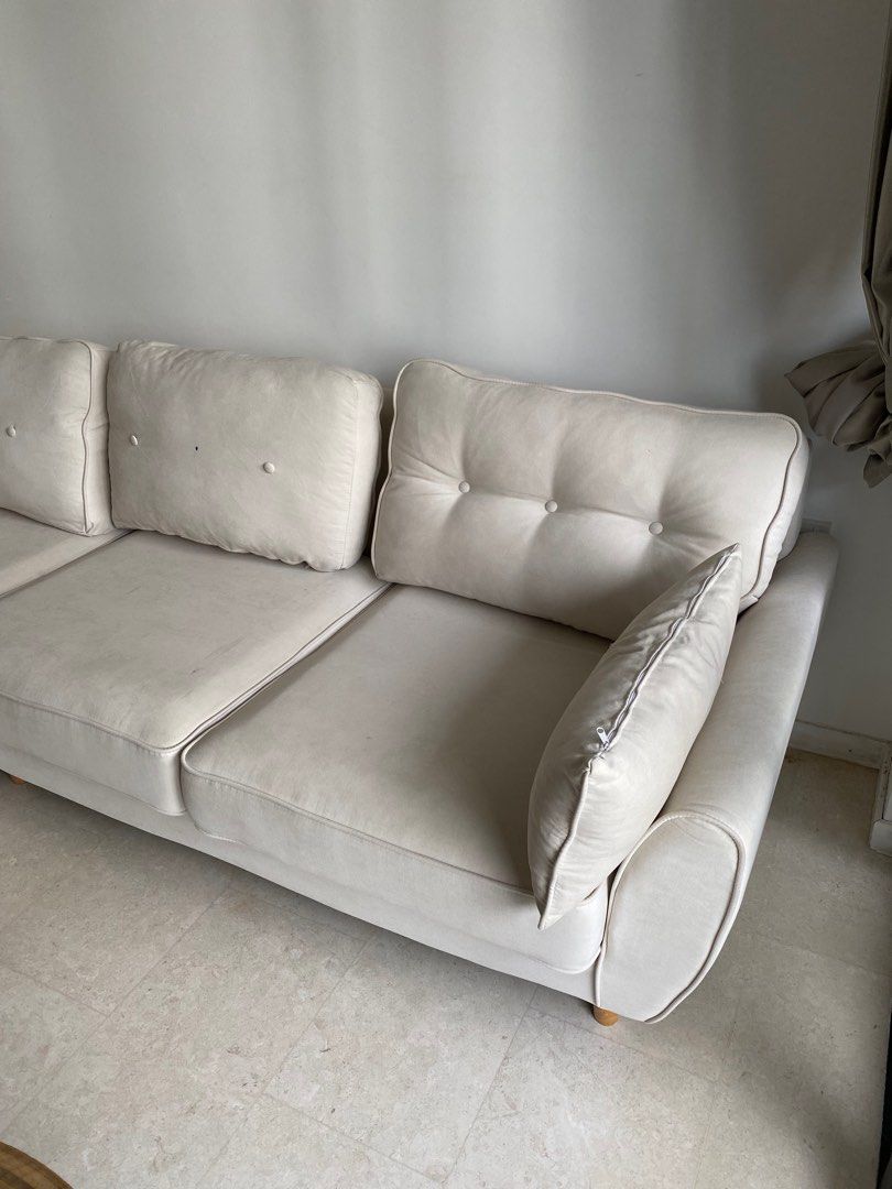 L-Shaped White-Beige Sofa, Furniture & Home Living, Furniture, Sofas on ...