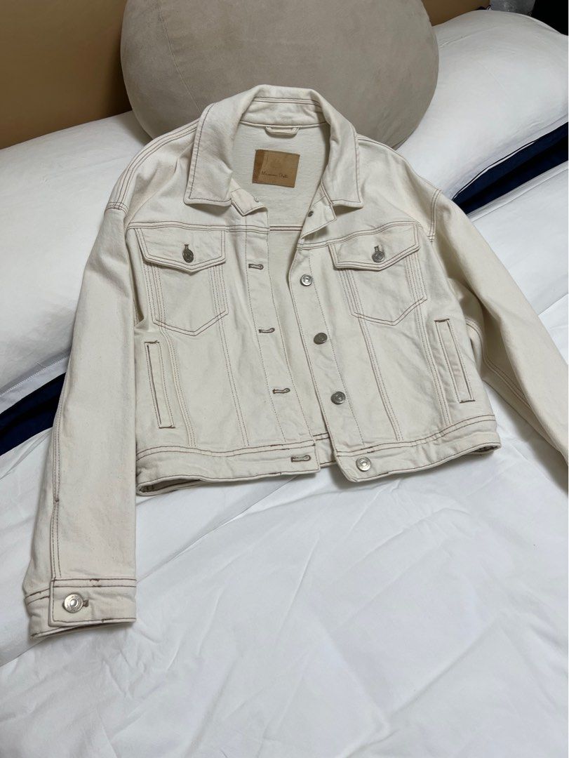Massimo Dutti Denim Jacket in off white, Women's Fashion, Coats ...