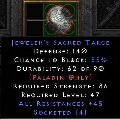 (Non - Ladder) JMOD 4 socketed 45 All Resist(Maxed) Scared Targe . D2R ...