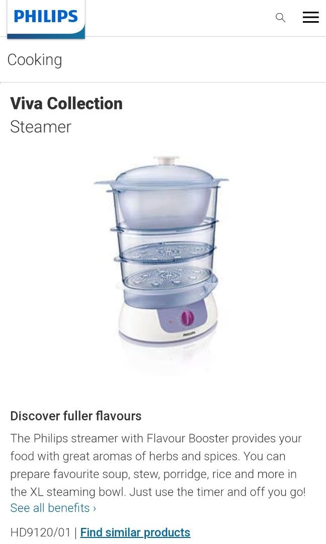 PHILIPS Viva Collection Steamer HD9120, TV & Home Appliances, Kitchen ...